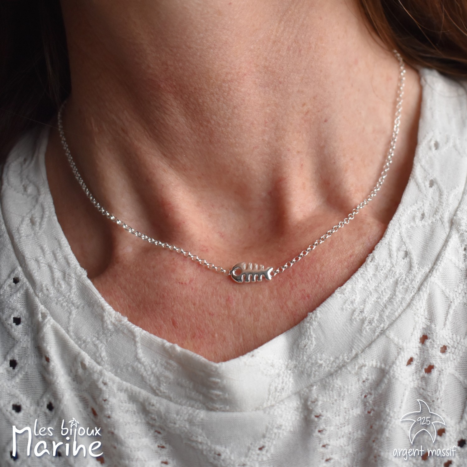 Collier arête de poisson en argent massif - Les Bijoux Marine